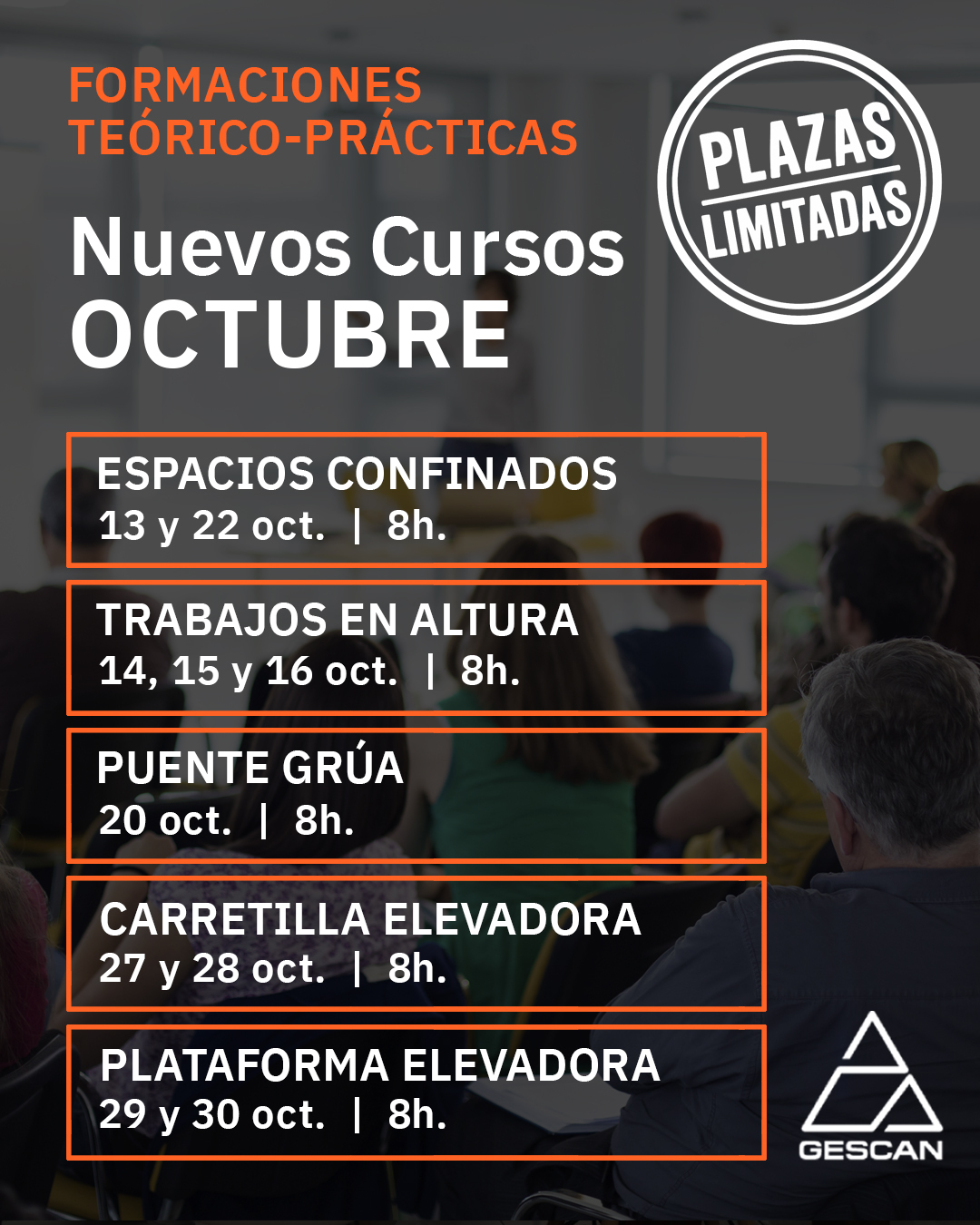 Cursos PRL octubre 2025 | GESCAN Formación en Seguridad Laboral